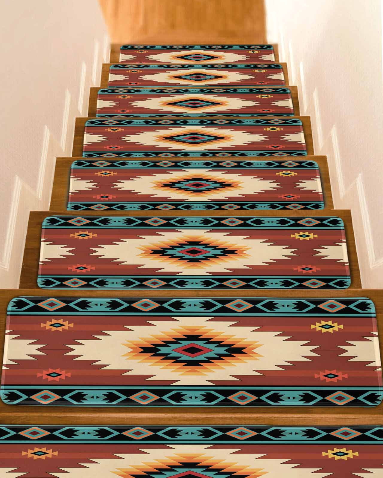 Boho Stair Treads for Wooden Steps Indoor Runner Rug Carpet, Brown ...