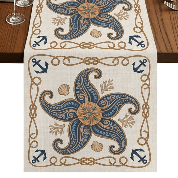 Boho Starfish Burlap Cotton Table Runner 16x72 Inches Long, Coral ...