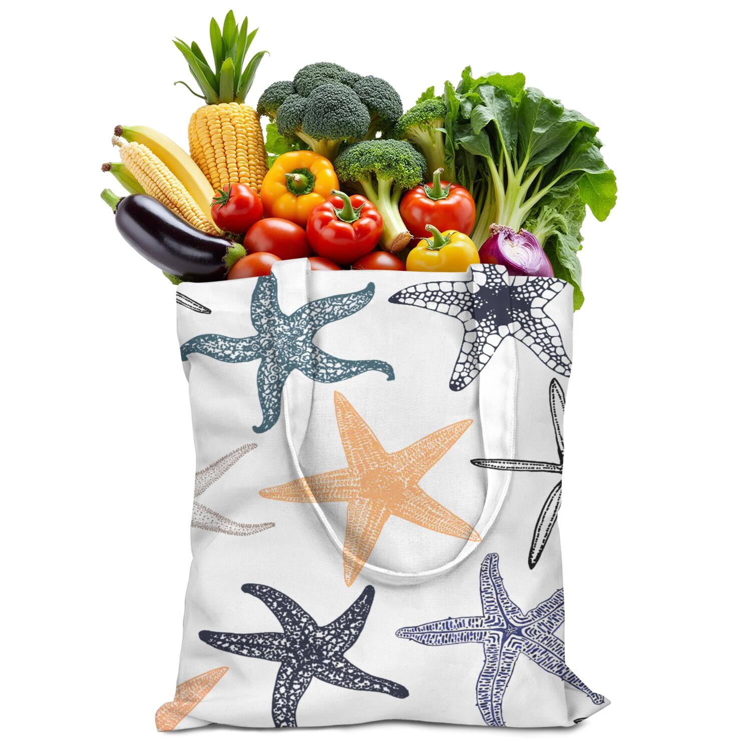 Boho Starfish Canvas Tote Bag – Watercolor Beach & Coral Reef Design ...