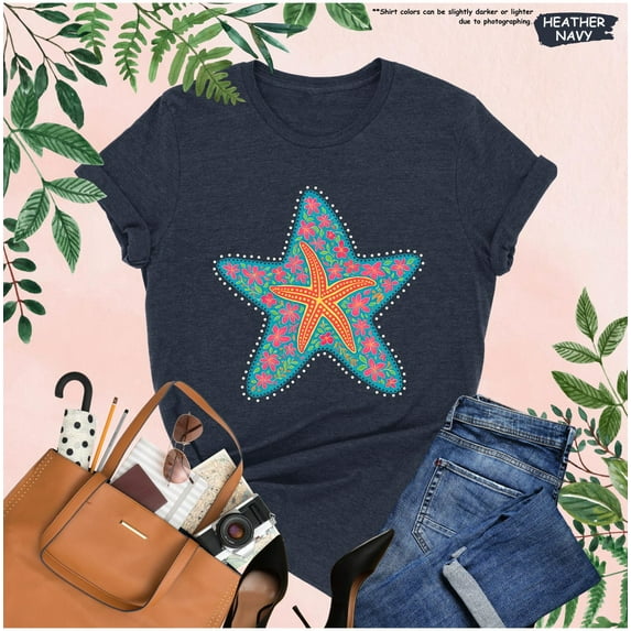 Boho Starfish Shirt, Beach Graphic Tee for Women, Coastal Summer Vibes ...