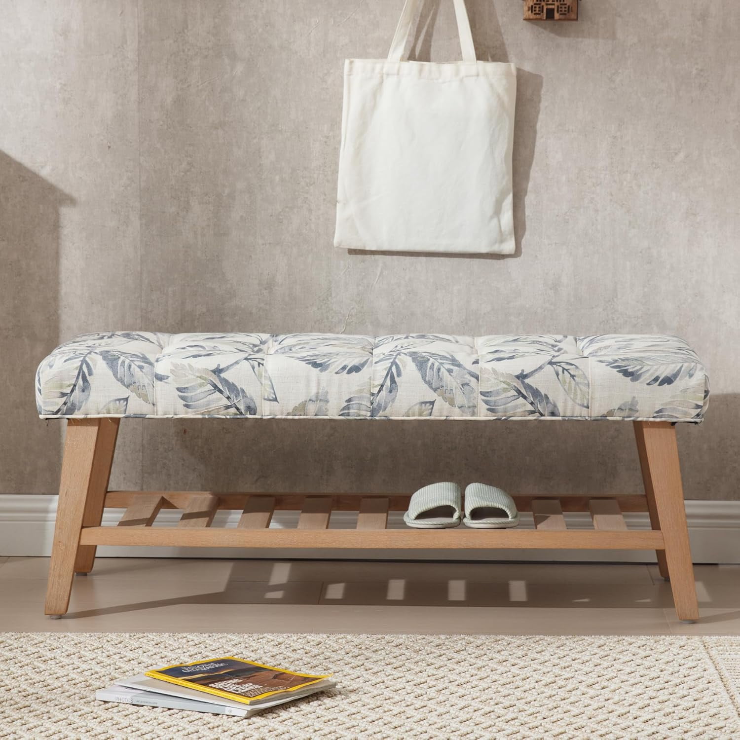 Boho Storage Bench for Living Room Upholstered Entryway Bench with ...