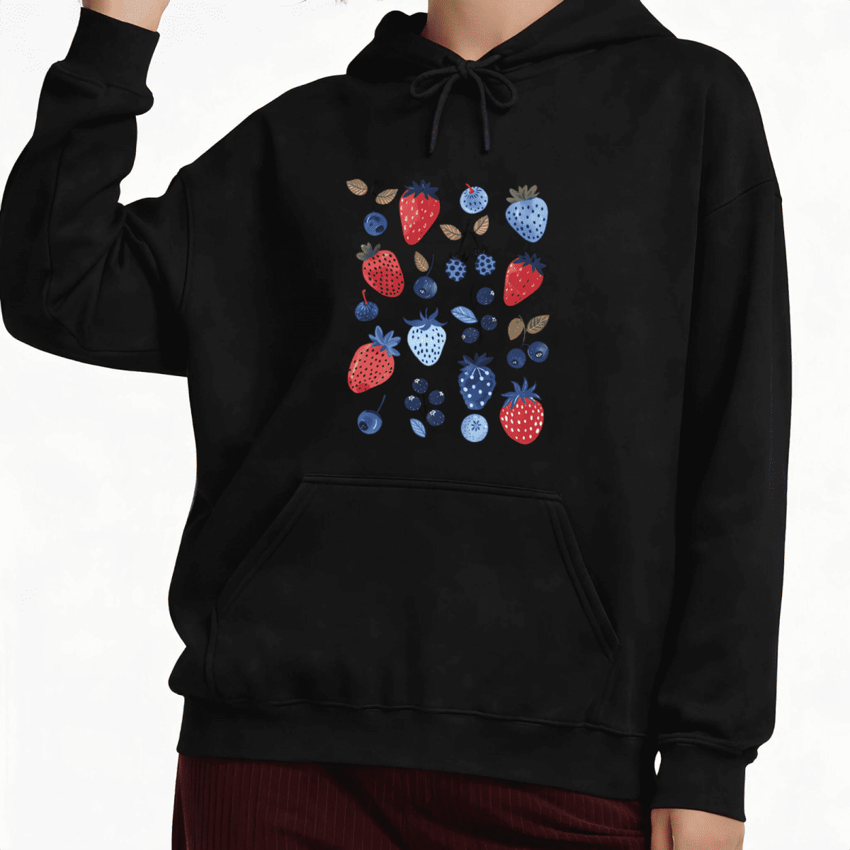 Boho Strawberry & Blueberry Design Graphic Hoodie Dress Womans Print ...