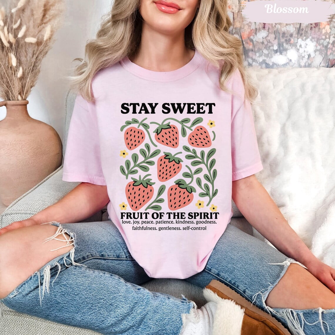 Boho Strawberry Christian T-Shirt: Fruits of the Spirit, Cottagecore ...