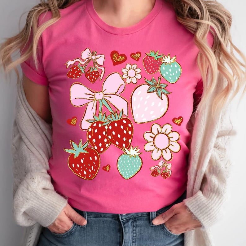 Boho Strawberry Coquette Shirt, Preppy Strawberries Shirt, Strawberry ...