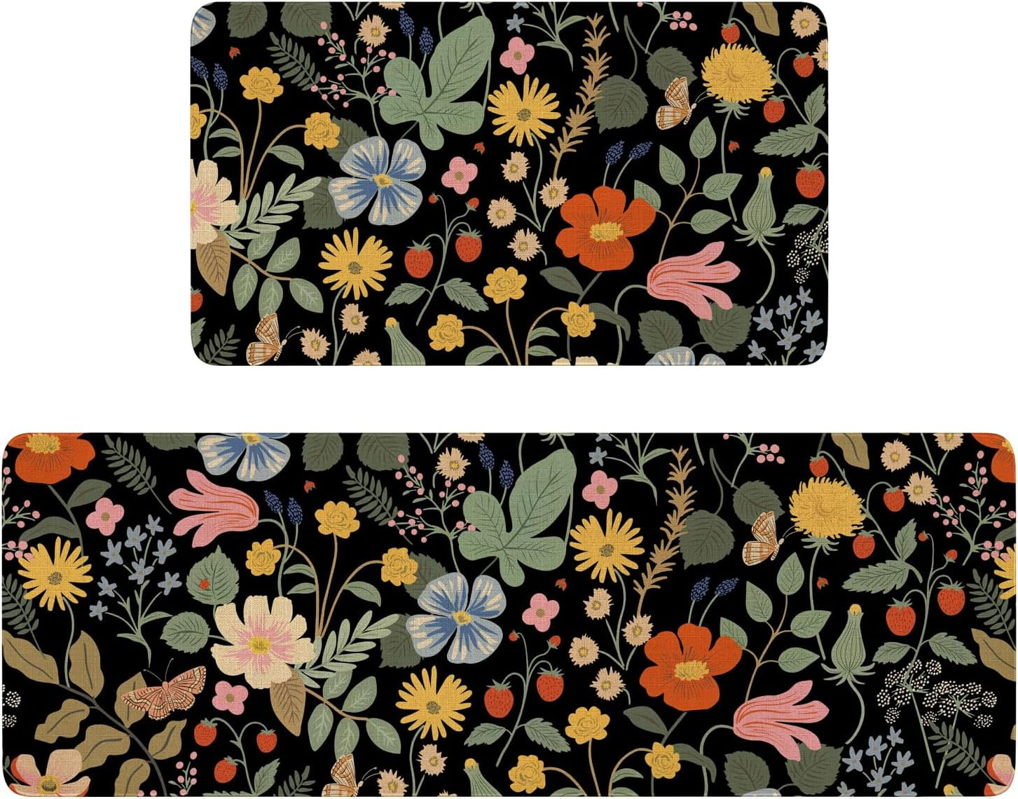 Boho Strawberry Floral Kitchen Rugs and Mats Set of 2,Spring Summer ...