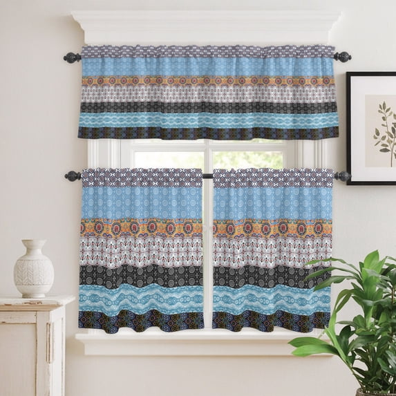 Boho Stripe Abstract Ethnic Style Curtain Tier and Valance Set 3 Piece ...