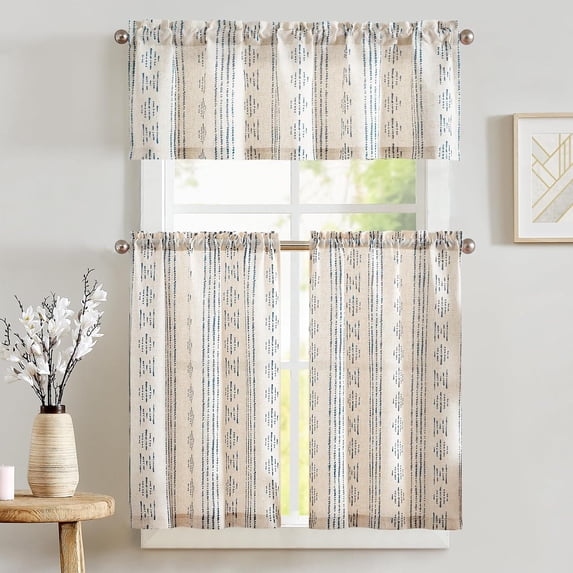 Boho Stripe Kitchen Curtains and Valance Set Linen Tier Curtains ...