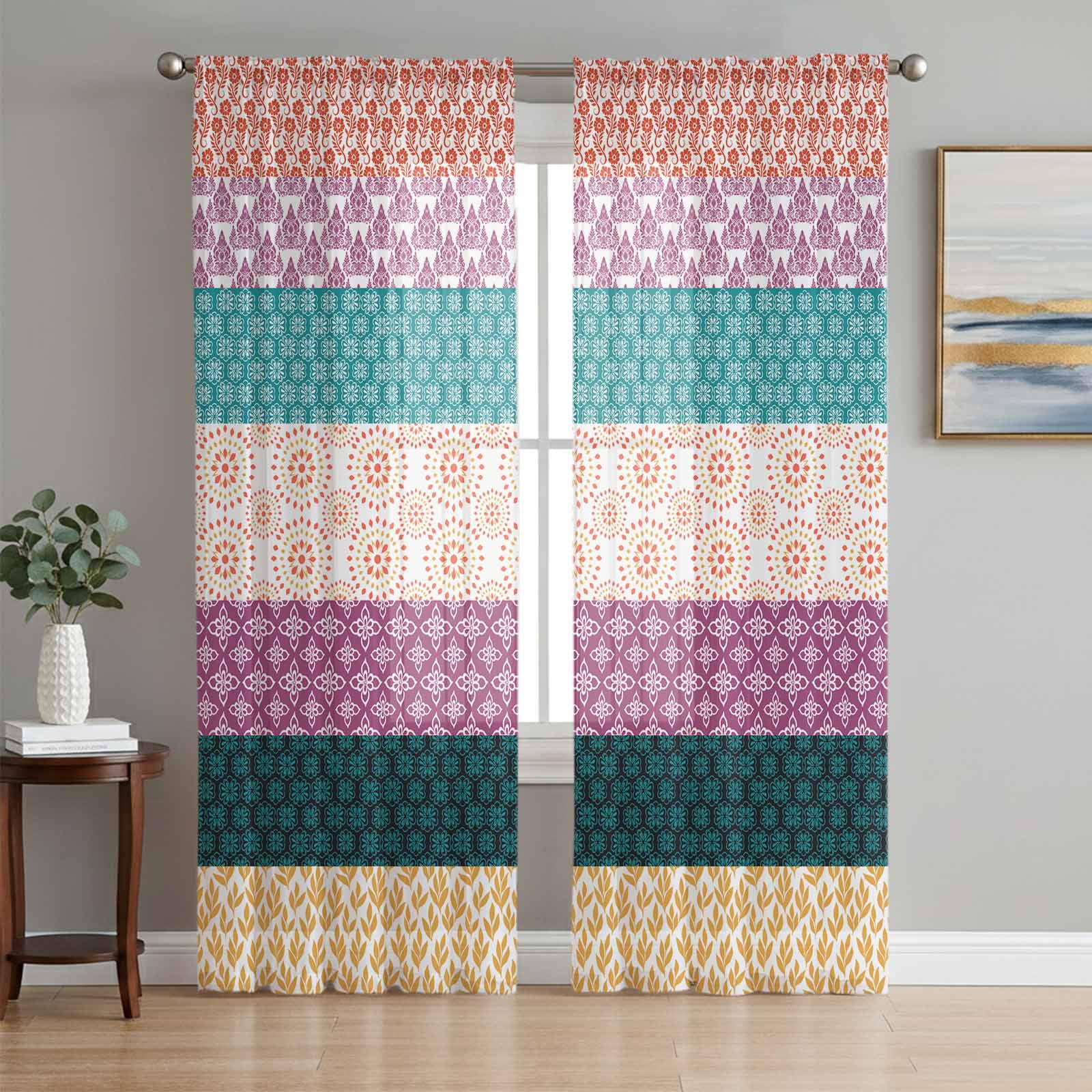 Boho Stripe Sheer Curtains 84 Inch Length 2 Panels Set, Geometric ...