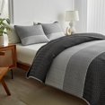 Boho Striped Quilt Set Full Queen Size, 3 Pcs Grey and White Reversible ...