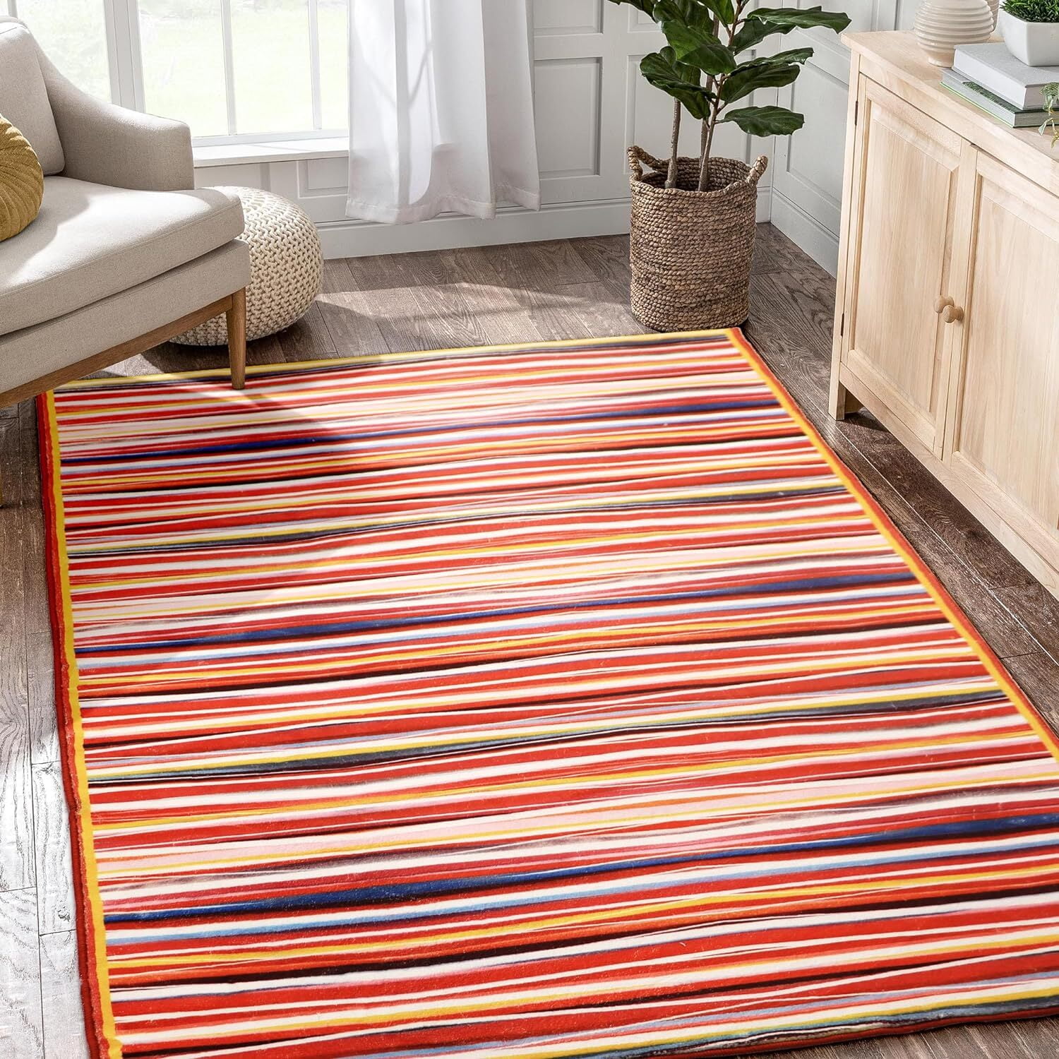 Boho Stripes Area Rug, 3x5 Entry Rug Non-Slip Washable Indoor Colorful ...