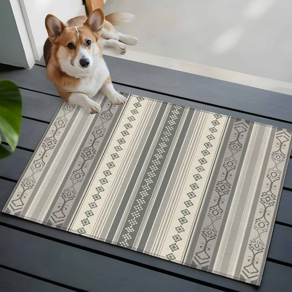 Boho Stripes, Bathroom Mat 2x3 FT, Non Slip Small Kitchen Mat, Beige ...