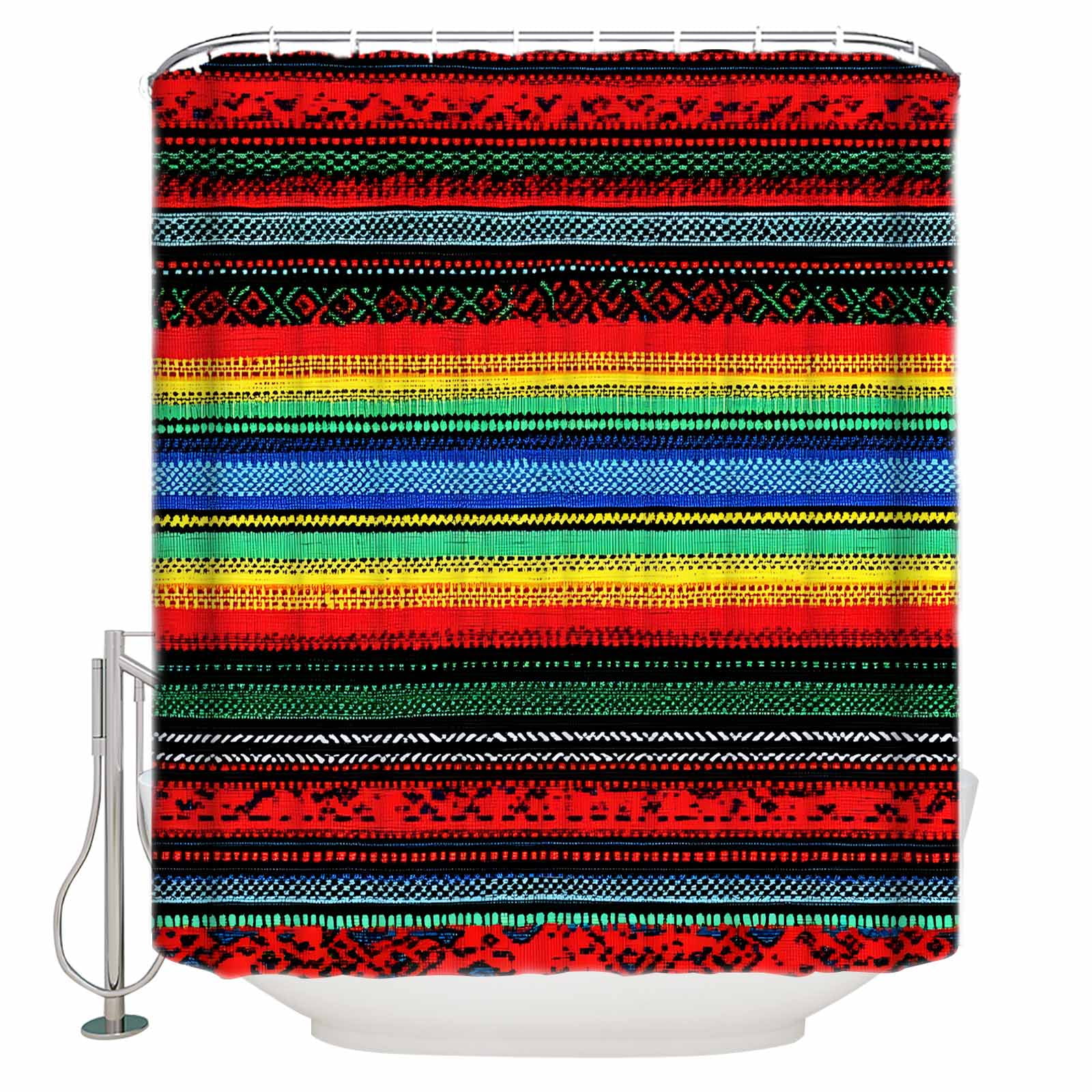 Boho Stripes Bathroom Shower Curtains with 12 Hooks Polyester ...