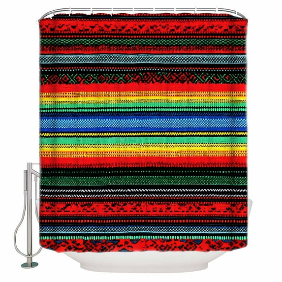 Boho Stripes Bathroom Shower Curtains with 12 Hooks Polyester ...
