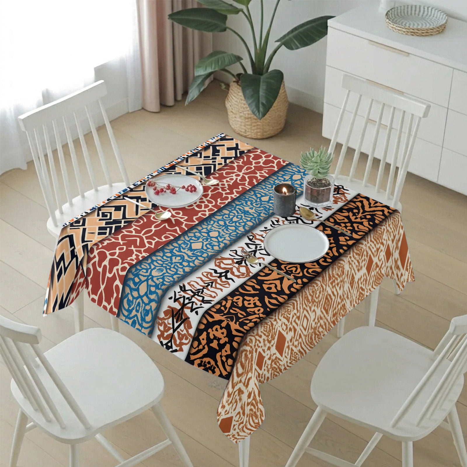 Boho Stripes Ethnic Style Table Cloth 54x54in, Waterproof Square ...