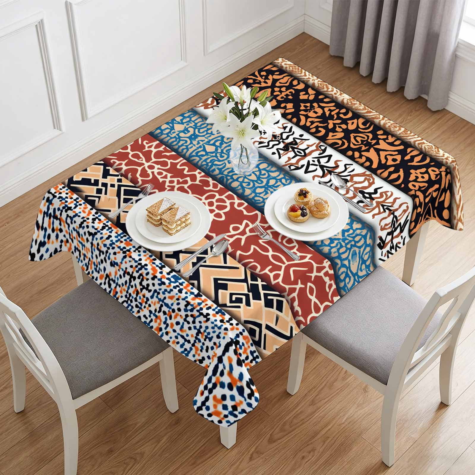 Boho Stripes Ethnic Style Table Cloth 60x84in, Waterproof Rectangle ...