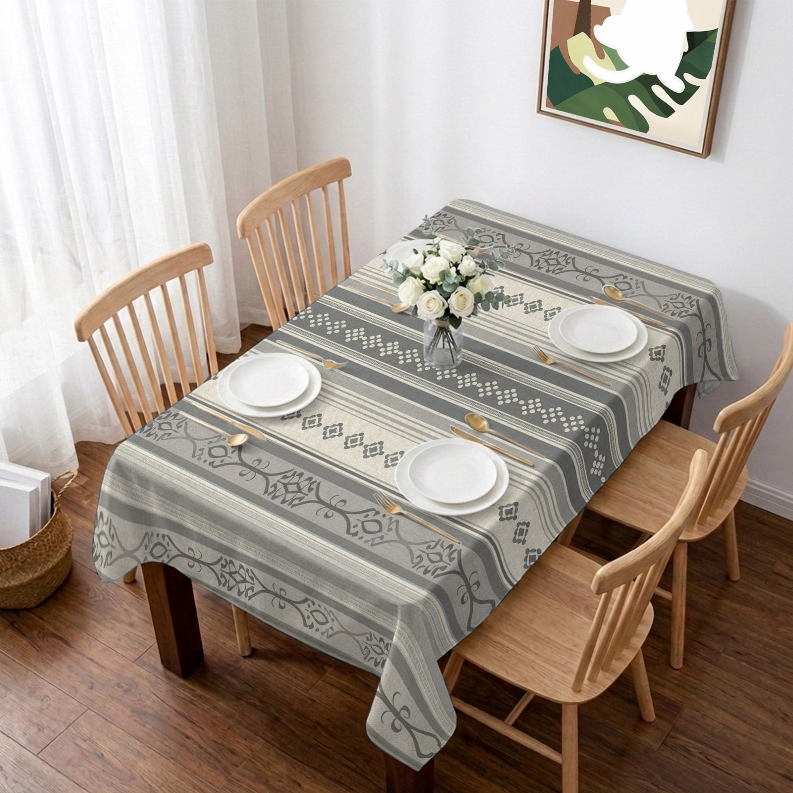 Boho Stripes, Table Cloth Waterproof Tablecloths, Beige Geometric ...