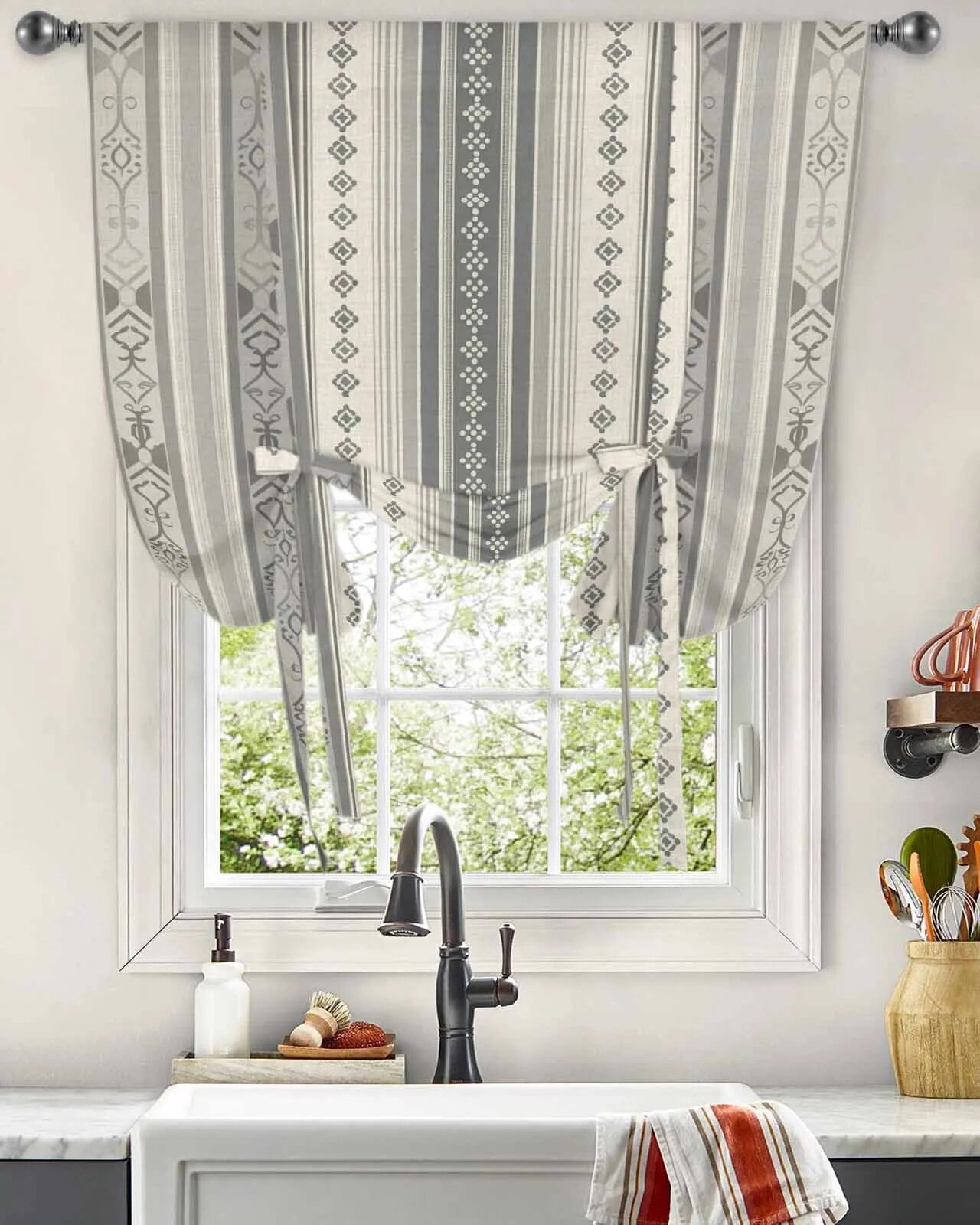 Boho Stripes Texture Curtains for Living Room Bedroom Modern Tie Up ...