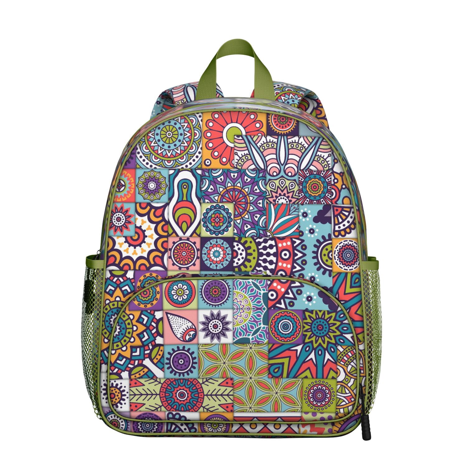 Boho Student Backpack – Abstract Sketch Style Plaid and Symmetrical ...