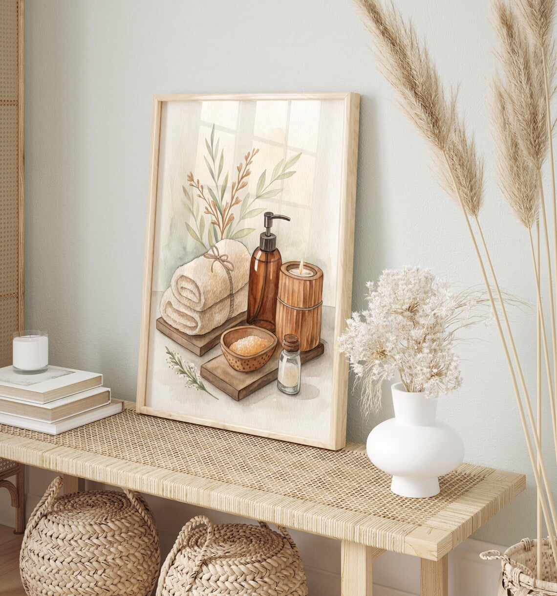 Boho Style Bathroom Spa Natural Guest Bathroom Illustration Relaxation ...
