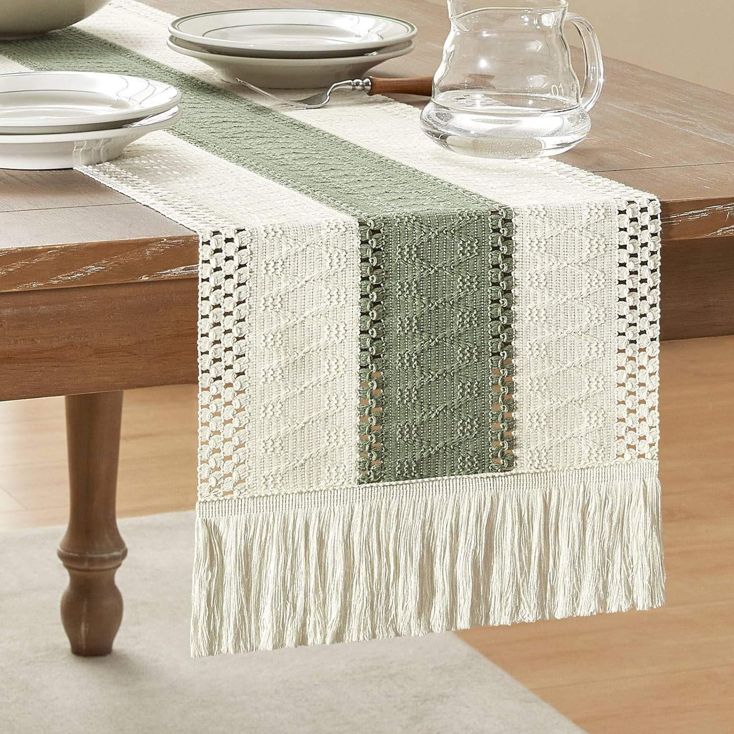 Boho Style Bicolor Stitching Table Runner, Boho Table Runners ...