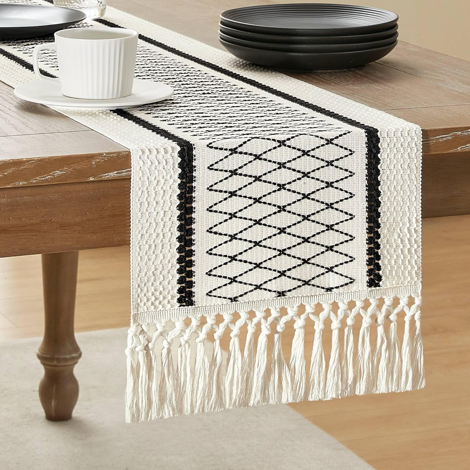 Boho Style Bicolor Stitching Table Runner, Boho Table Runners ...