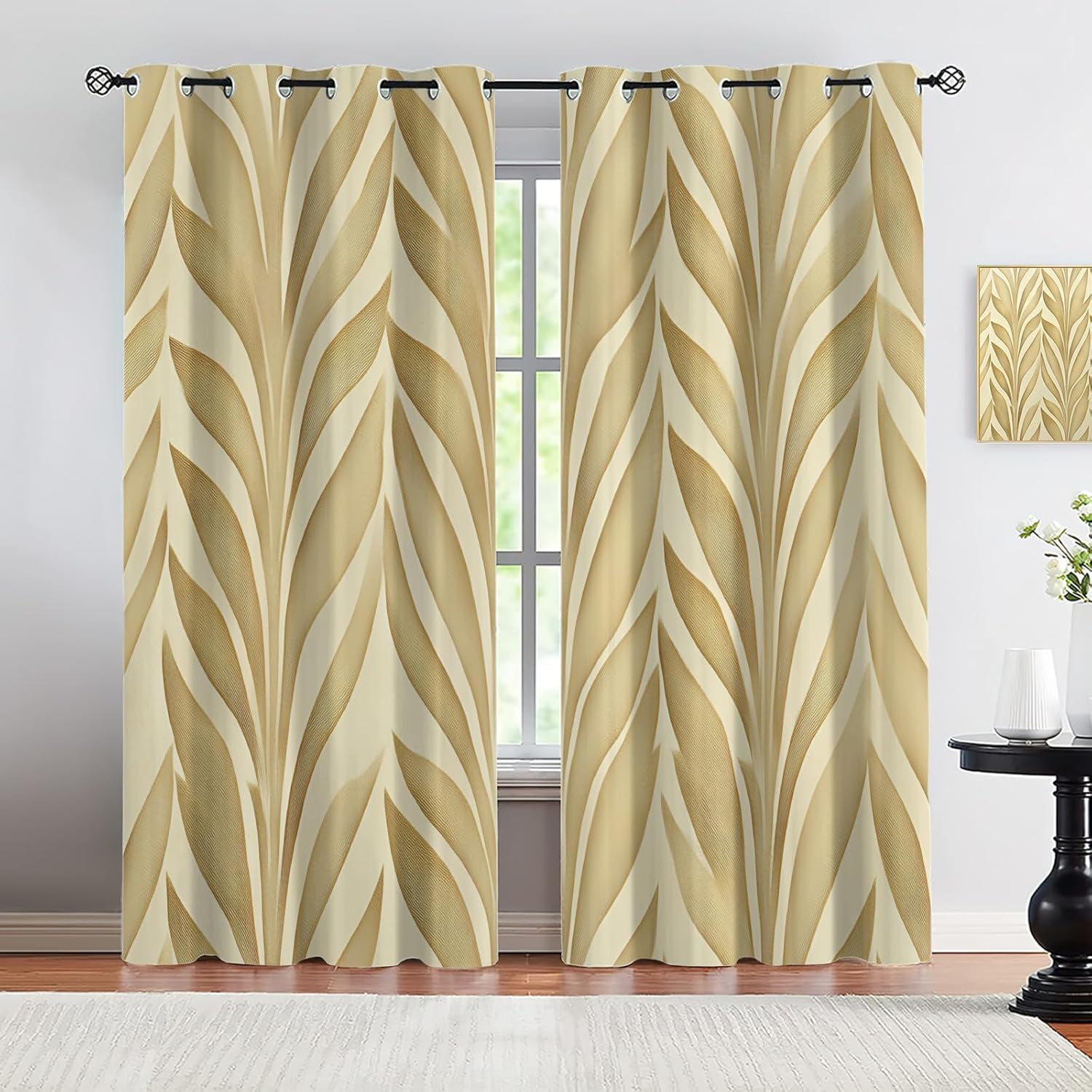 Boho Style Blackout Curtains Curtain Panels for Bedroom, Golden Leaves ...