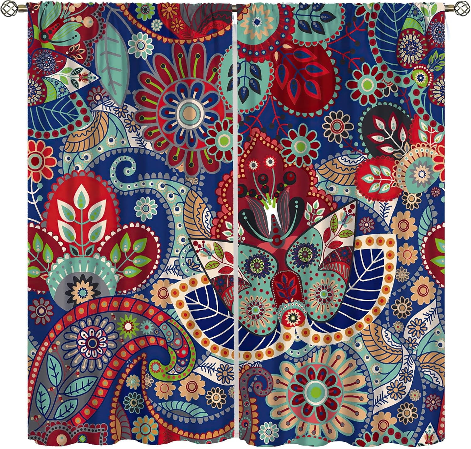 Boho Style Curtains, Ethnic Style Tribal Peris Print Window Treatments ...