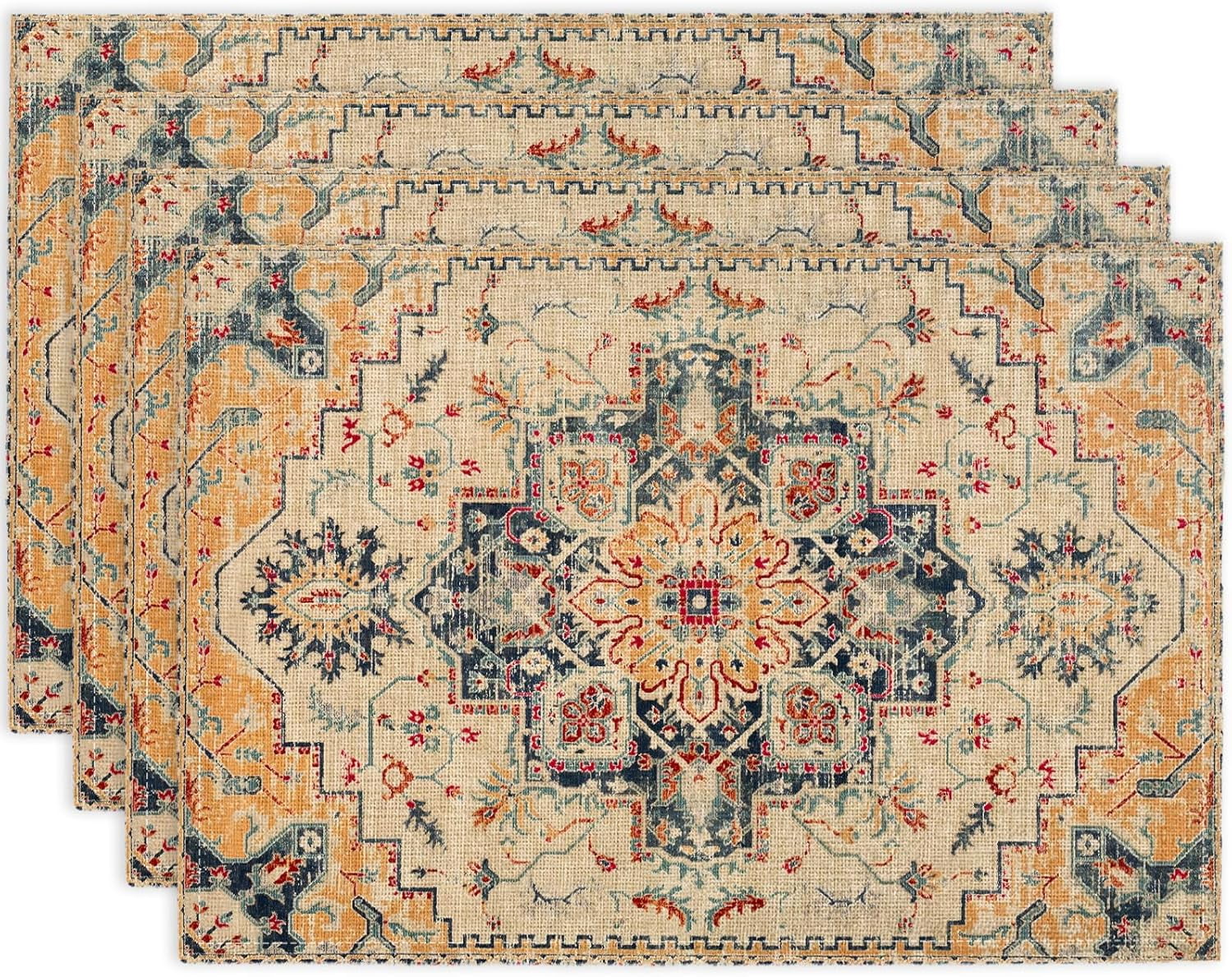 Boho Style Dusty Blue Placemats Set of 4,Vintage Elegant Farmhouse ...