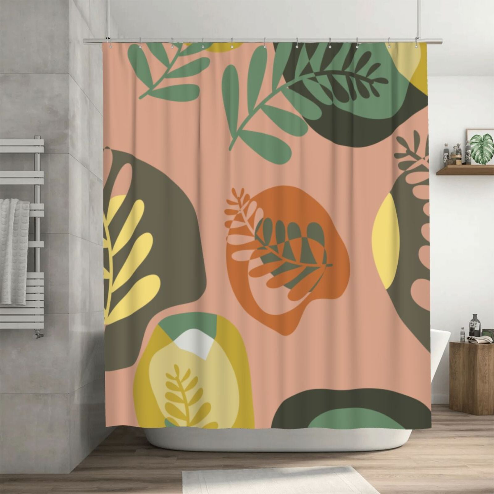 Boho Style Greenery Leaves Pattern Shower Curtain, Bohemian Waterproof Bath Curtains for ...