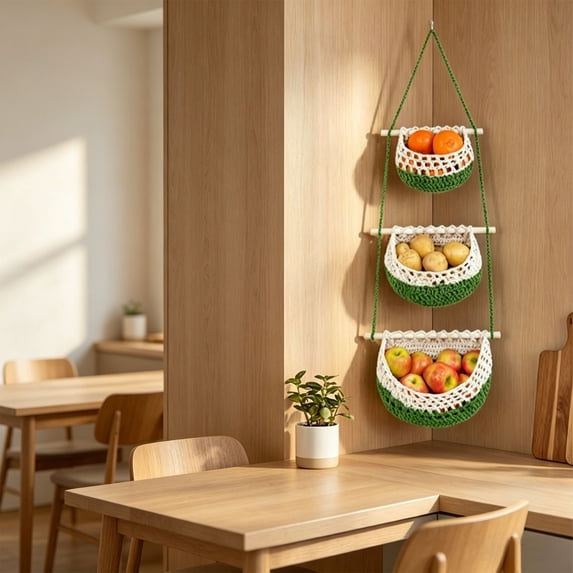 Boho Style Handwoven Rope Hanging Basket,Hanging Baskets for Organizing ...