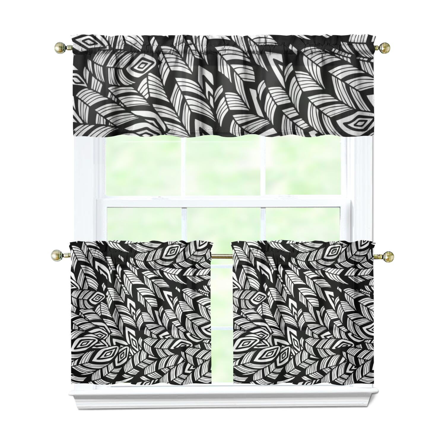 Boho Style Kitchen Curtains Set Nordic Tribal Pattern Valance and Tier ...