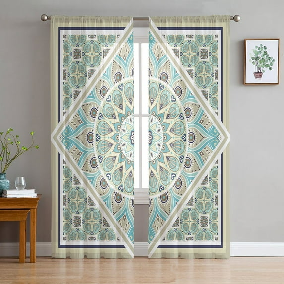 Boho Style Mandala Pattern Booth Tulle Curtains For Living Room Chiffon ...
