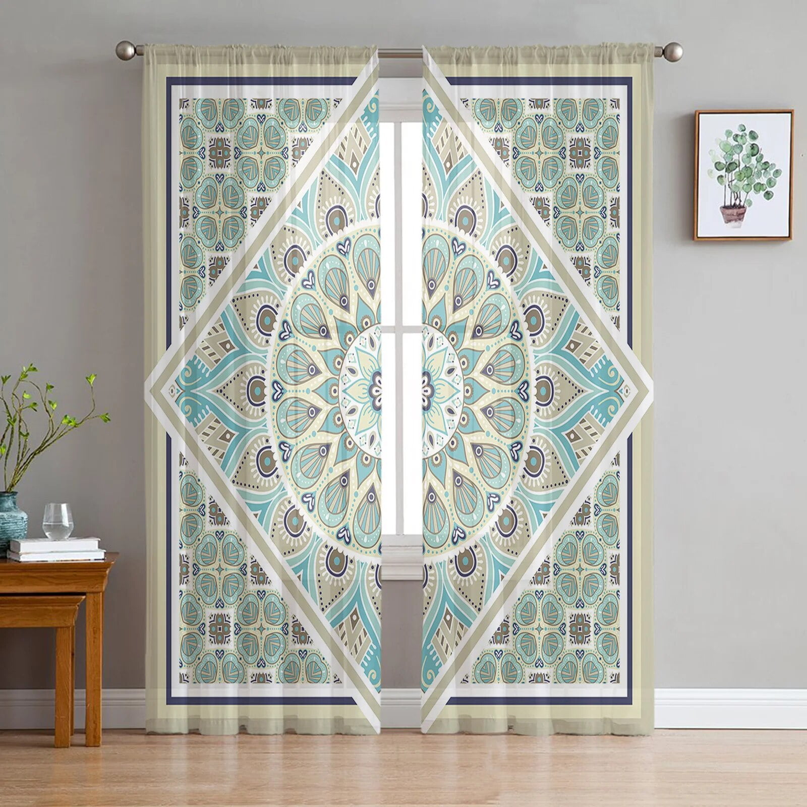 Boho Style Mandala Pattern Curtains For Living Room Transparent Tulle ...