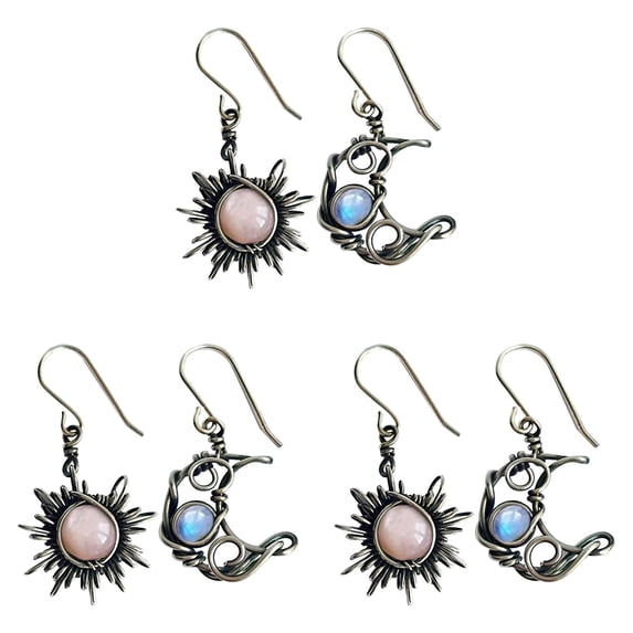 Boho Style Retro Sun Moon Earrings Moon Stone Asymmetric Sun Moon ...