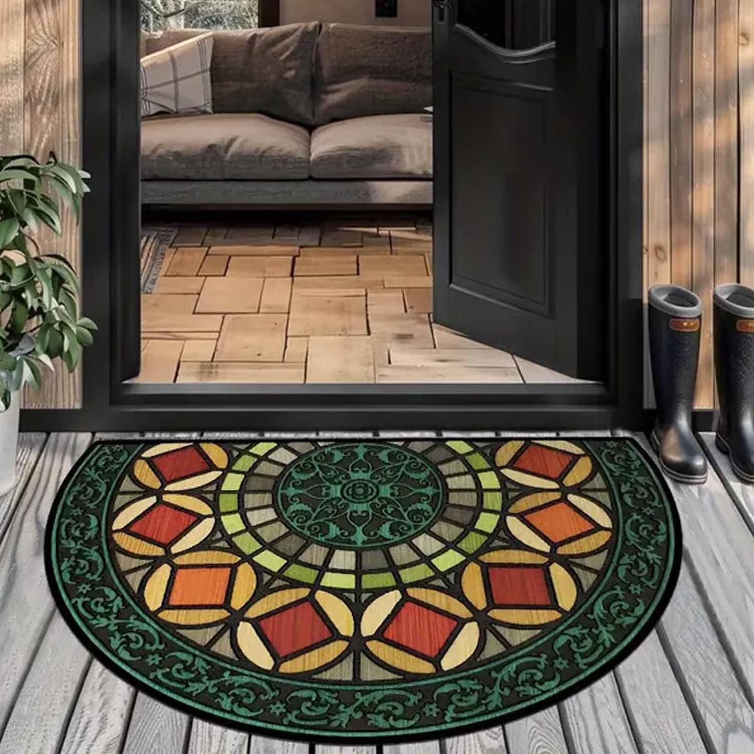 Boho Style Semicircular Door Mat - Non Slip Soft Floor Carpet, Sem ...