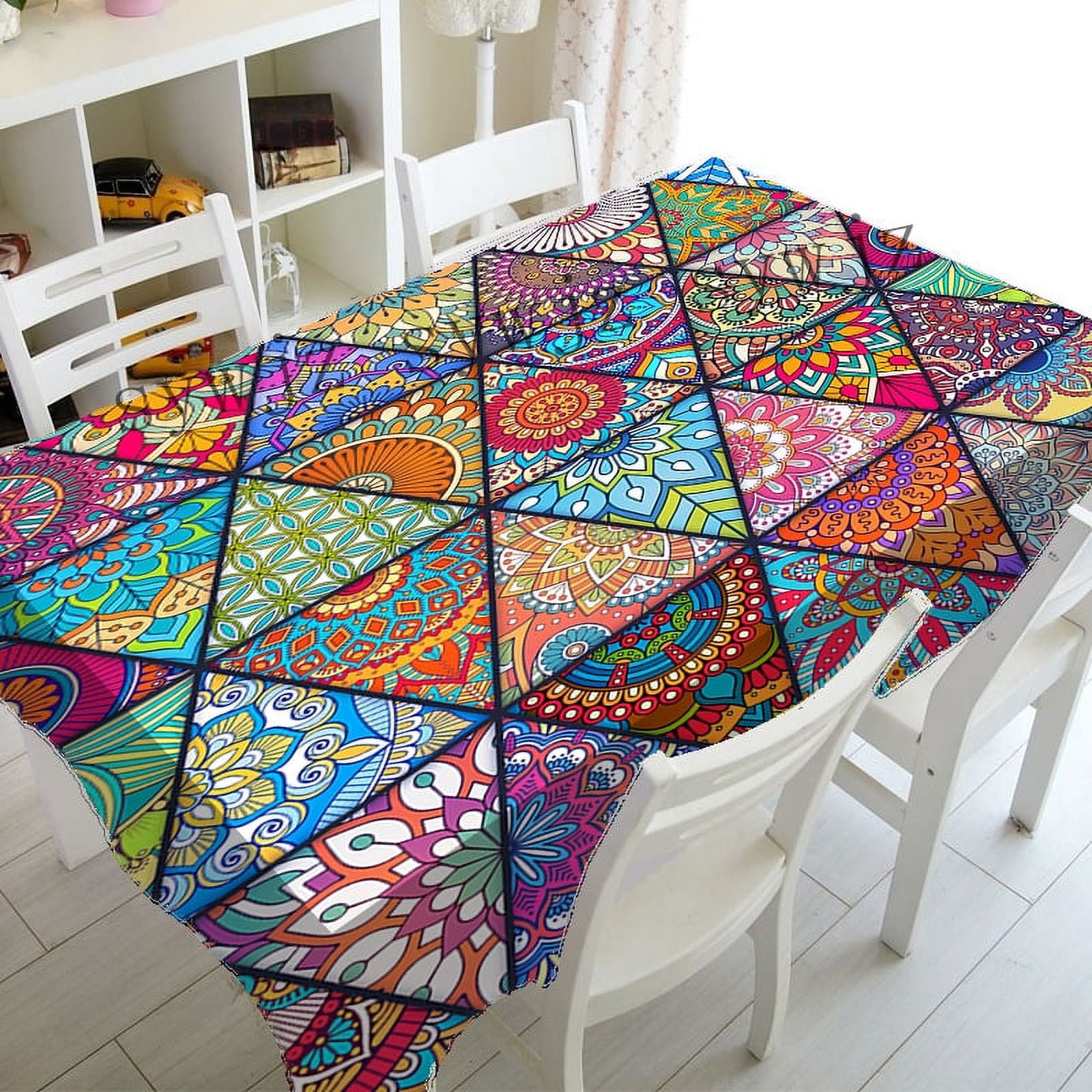 Boho Style Stain Resistant Tablecloth Mandala Geometric Pattern ...