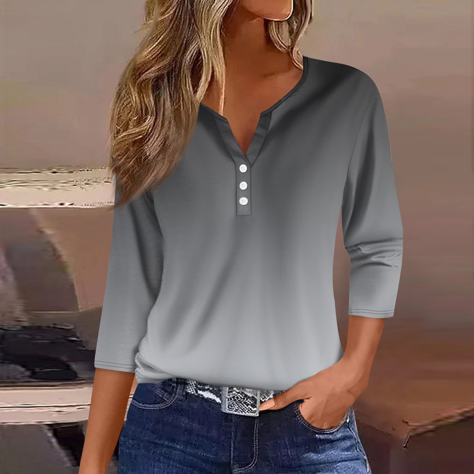 Boho Style Women Short Sleeve Button V Neck Tee Soft Breathable Casual ...