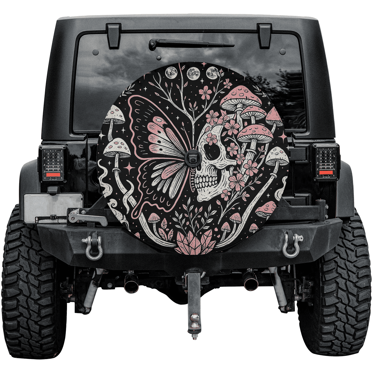 Boho Sugar Skull Butterfly Spare Tire Cover – Floral and Mushroom Art ...