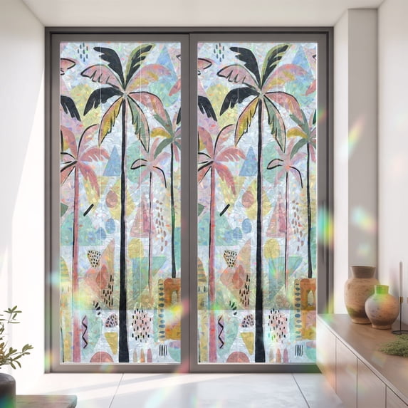Boho Summer Artistic Palm Trees Window Privacy Film, Rainbow Film ...