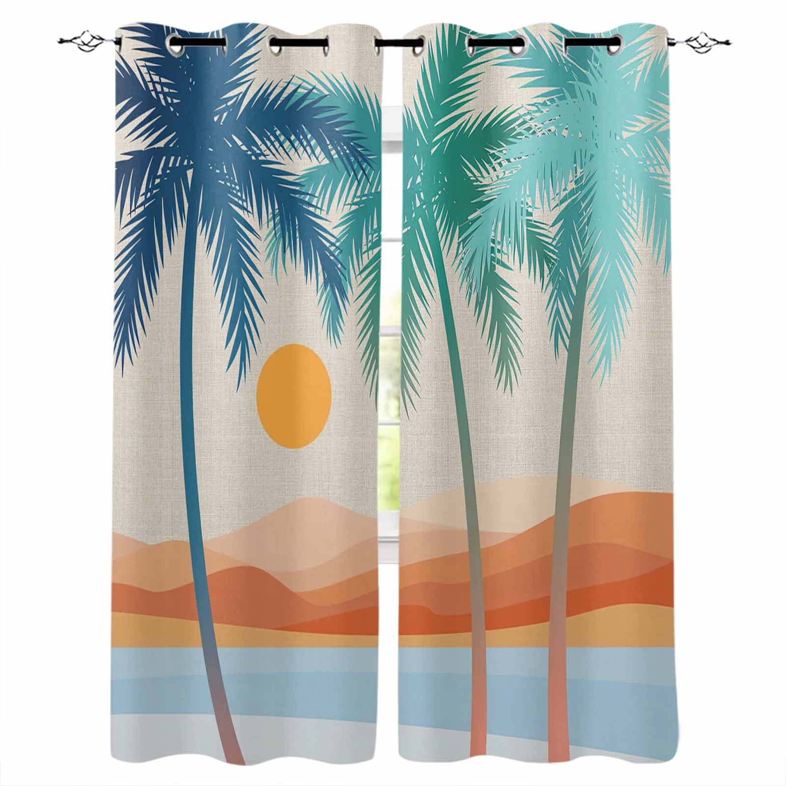 Boho Summer Beach Blackout Curtains for Bedroom/Living Room, Thermal ...