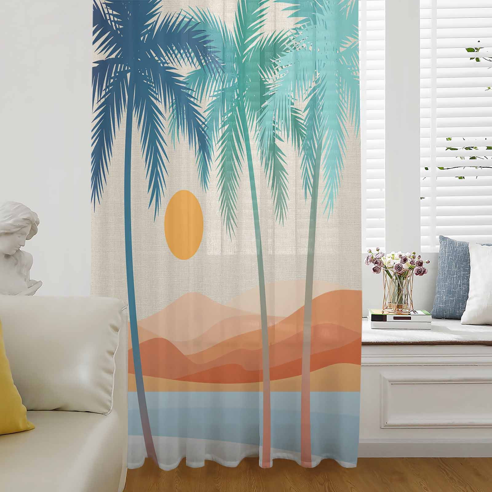 Boho Summer Beach Semi Sheer Curtains Drapes for Living Room,Bedroom ...