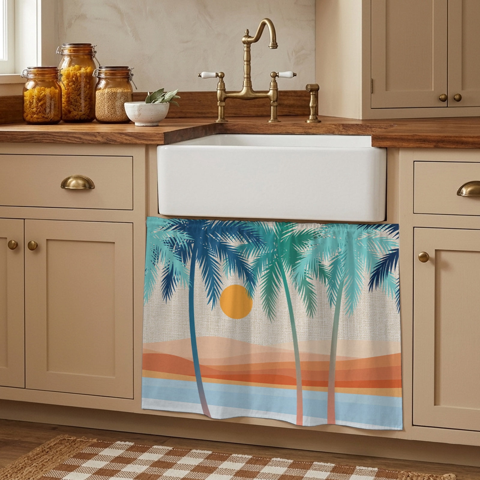 Boho Summer Beach Small Cabinet Curtains 10.8"W x 13.4"L, Abstract ...