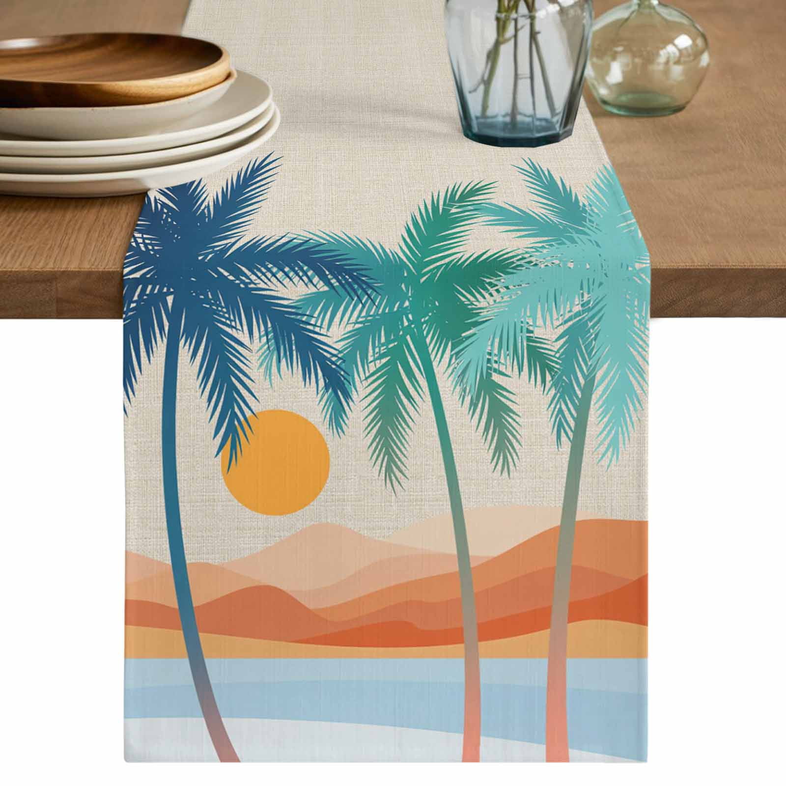 Boho Summer Beach Table Runner 48 Inches, Abstract Tropical Palm Trees ...