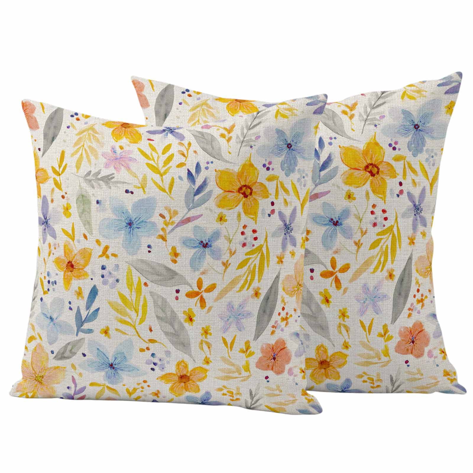 Boho Summer Floral Outdoor Waterproof Pillow Covers, Blue Yellow ...