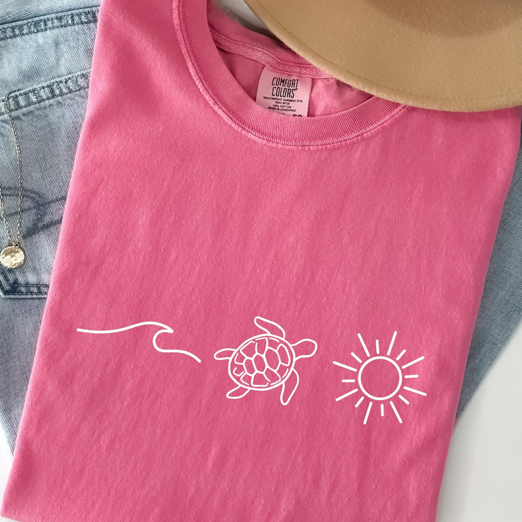 Boho Summer Shirt Turtle Ocean Wave and Sun Linear Graphic Tshirt Beach ...