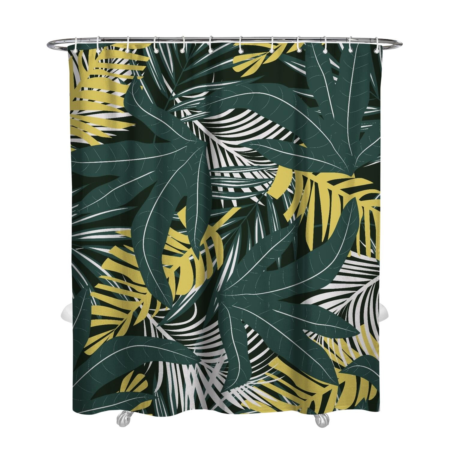 Boho Summer Shower Curtain, Hawaiian Palm Leaf and Floral Jungle Leaves ...