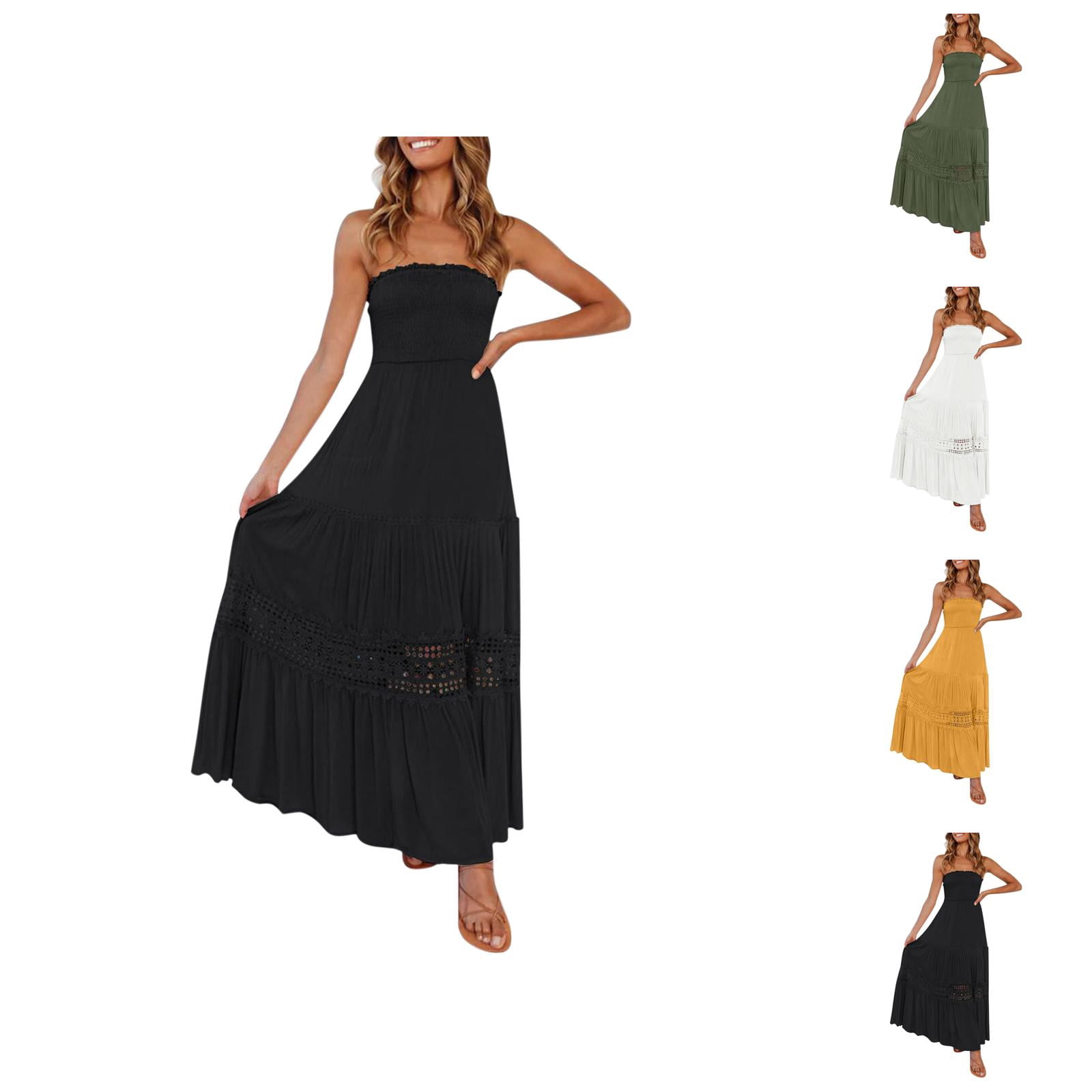 Boho Summer for Women 2026 Trendy Sleeveless Strapless Smocked Bust ...
