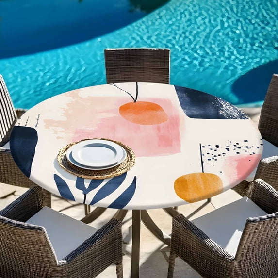 Boho Sun Abstract Leaves Round Fitted Tablecloth with Elastic Edge ...