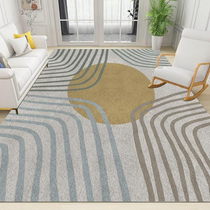 Boho Sun Aesthetic Vintage Lines Decoration Area Rug, Mid-Century ...