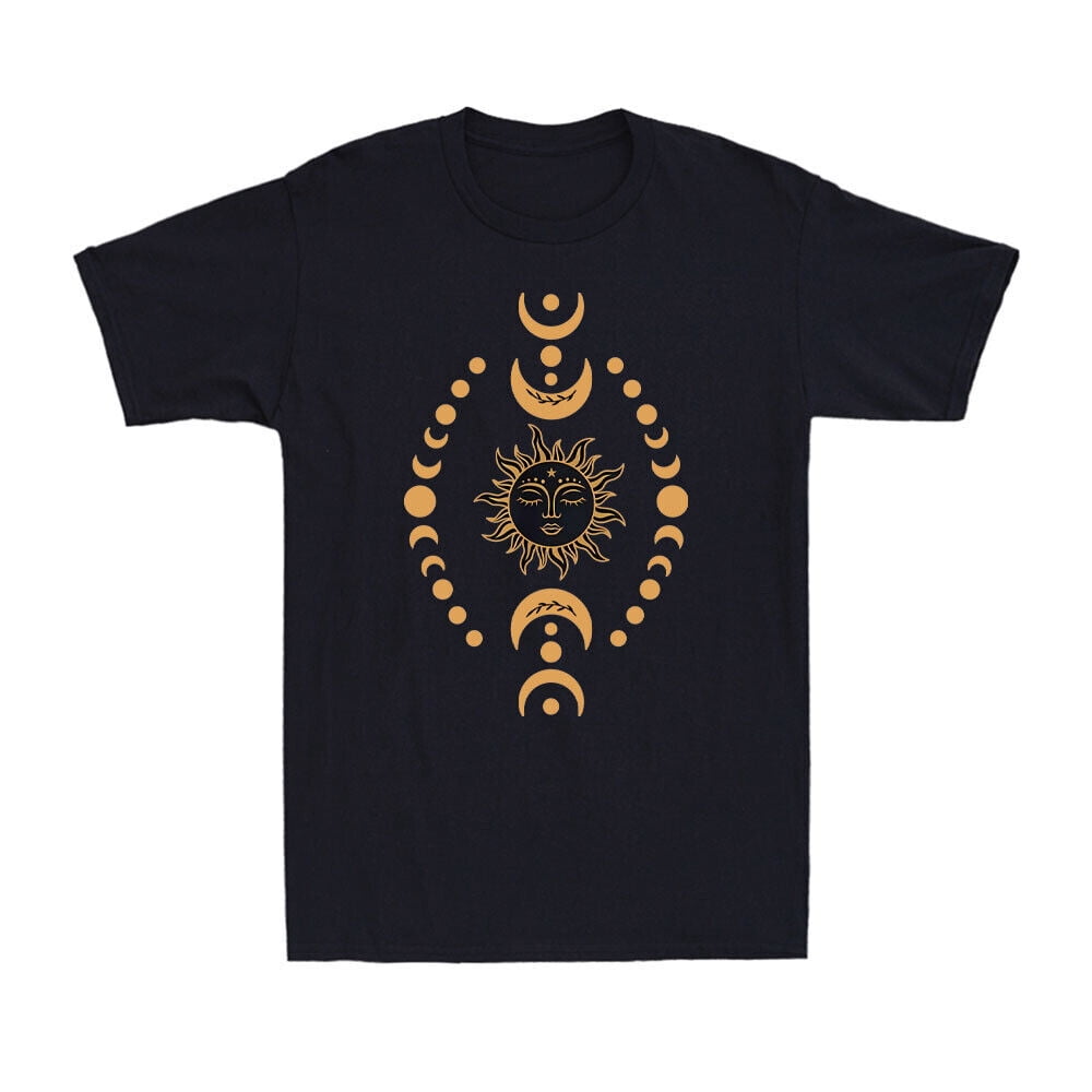 Boho Sun And Moon Celestial Crescent Moon Phases Vintage Men'S T-Shirt ...